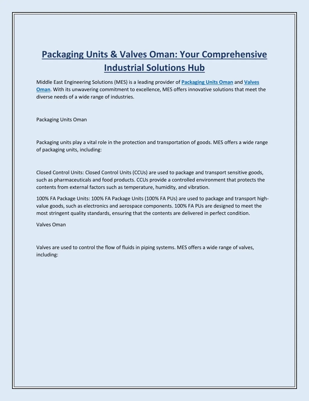 PPT - Packaging Units & Valves Oman Your Comprehensive Industrial ...