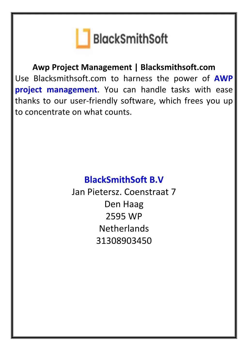 PPT - Awp Project Management Blacksmithsoft.com PowerPoint Presentation ...
