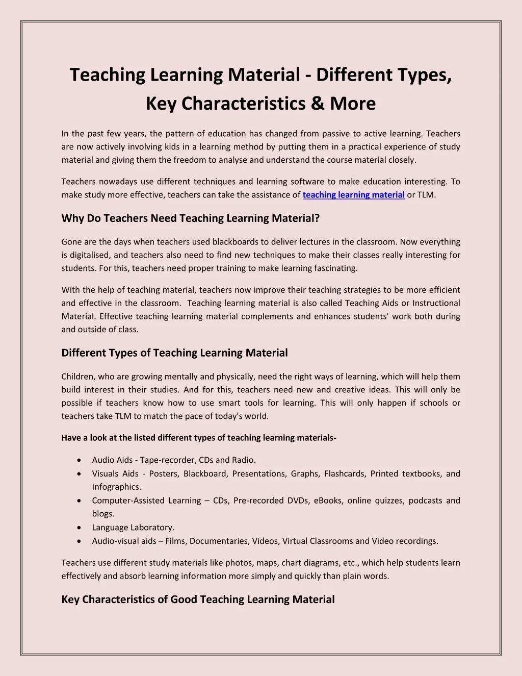 PPT - Teaching Learning Material - Different Types, Key Characteristics ...