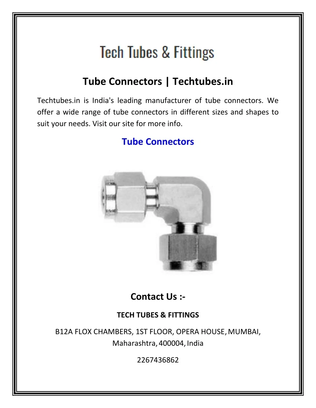 PPT - Tube Connectors Techtubes.in PowerPoint Presentation, free ...