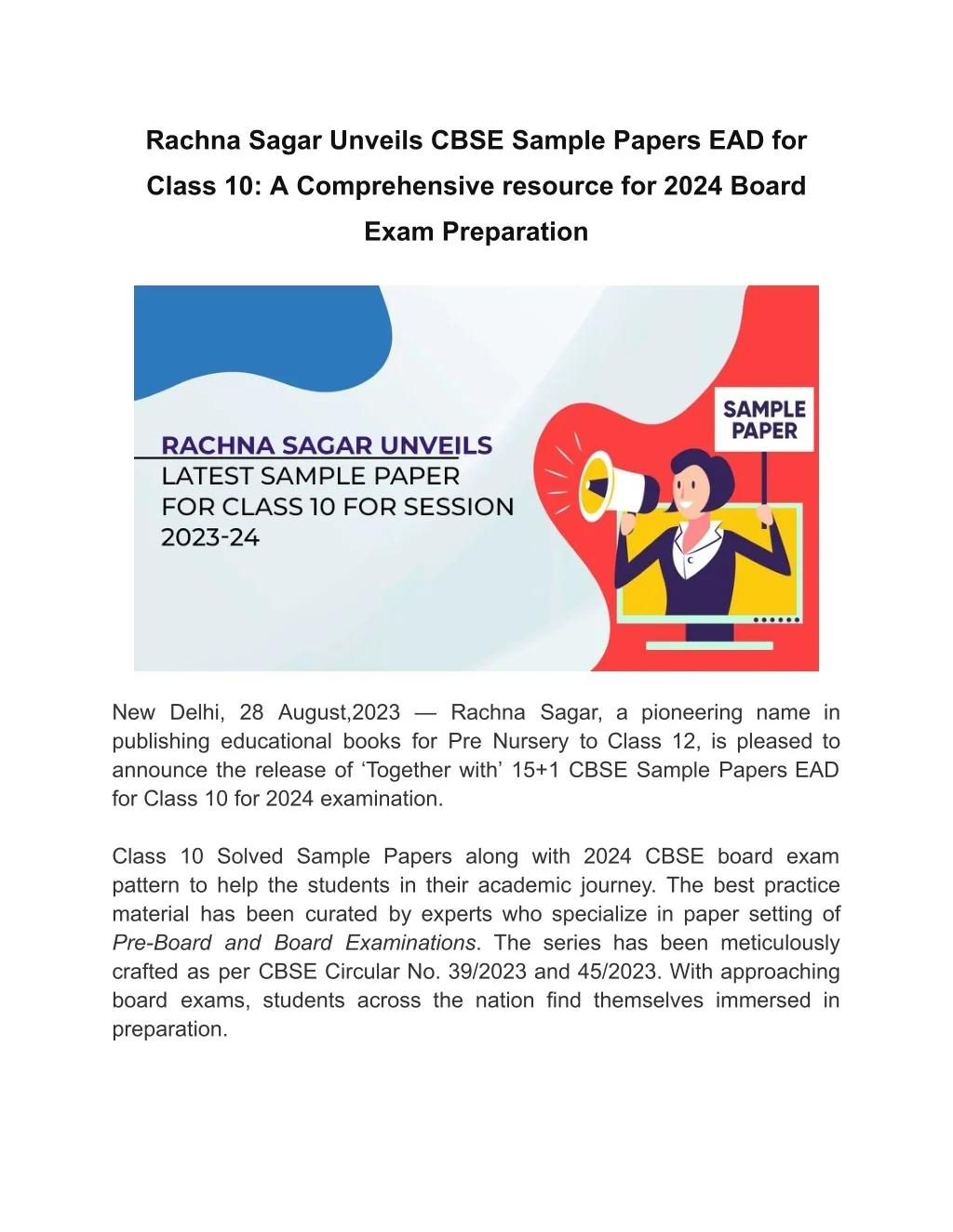PPT - Rachna Sagar Unveils CBSE Sample Papers EAD for Class 10: A ...