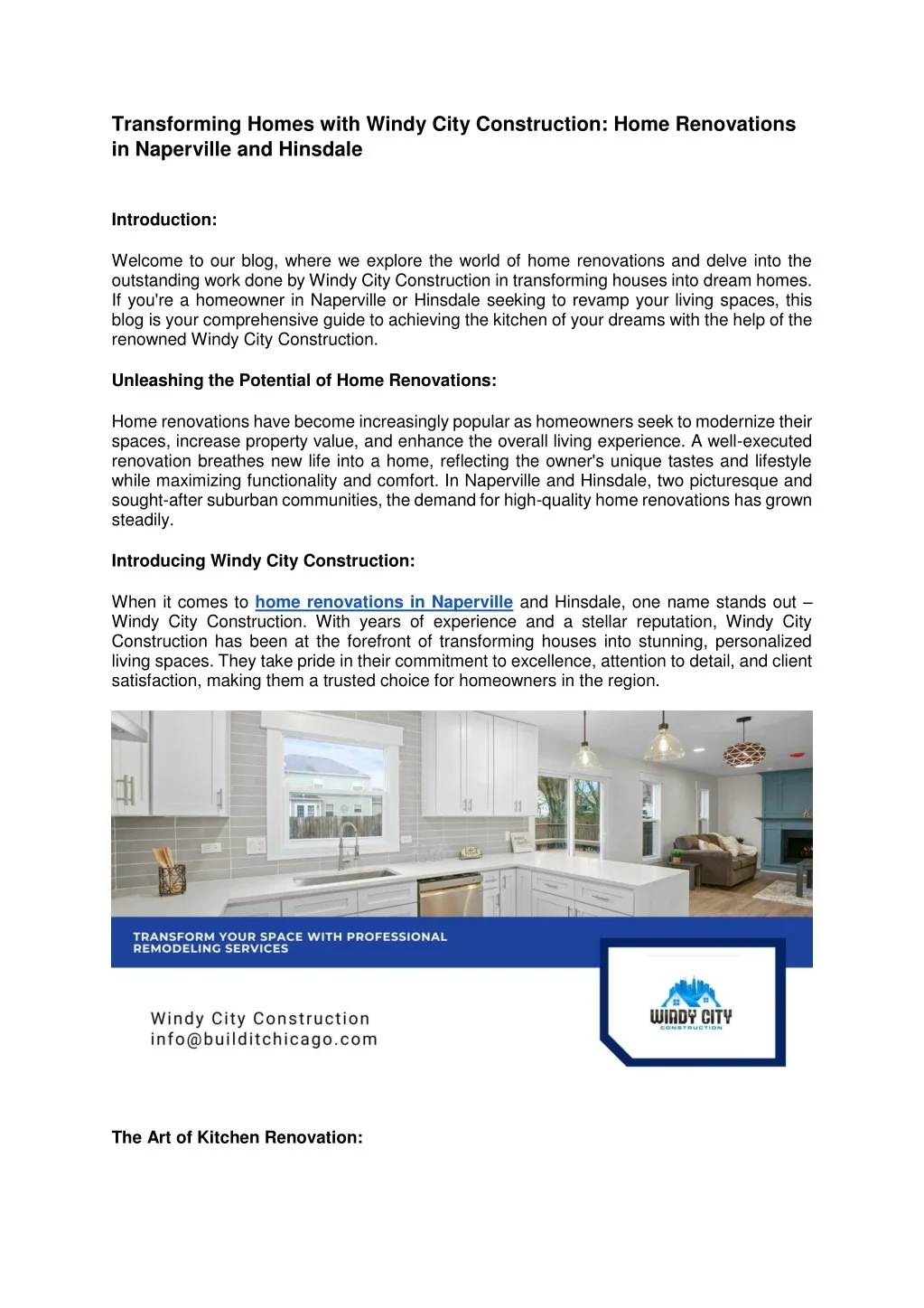 PPT - Transforming Homes with Windy City Construction: Home Renovations ...