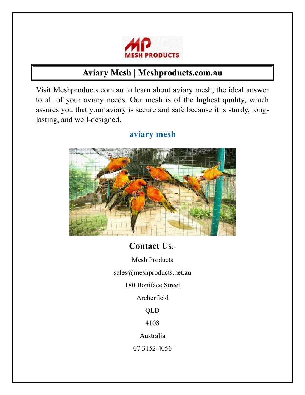 PPT - Aviary Mesh Meshproducts.com.au PowerPoint Presentation, free download - ID:12553268