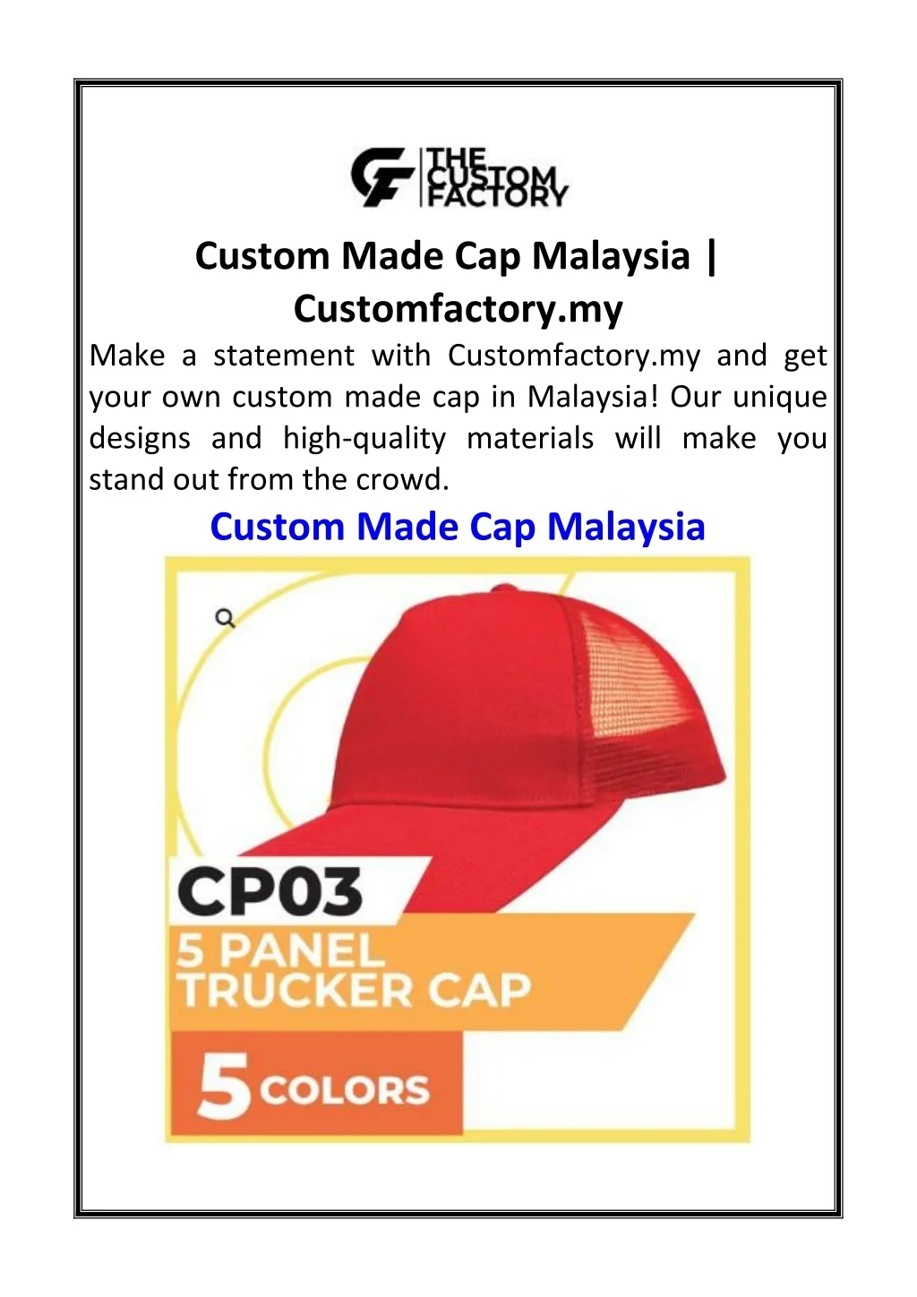 PPT - Custom Made Cap Malaysia Customfactory.my PowerPoint Presentation ...