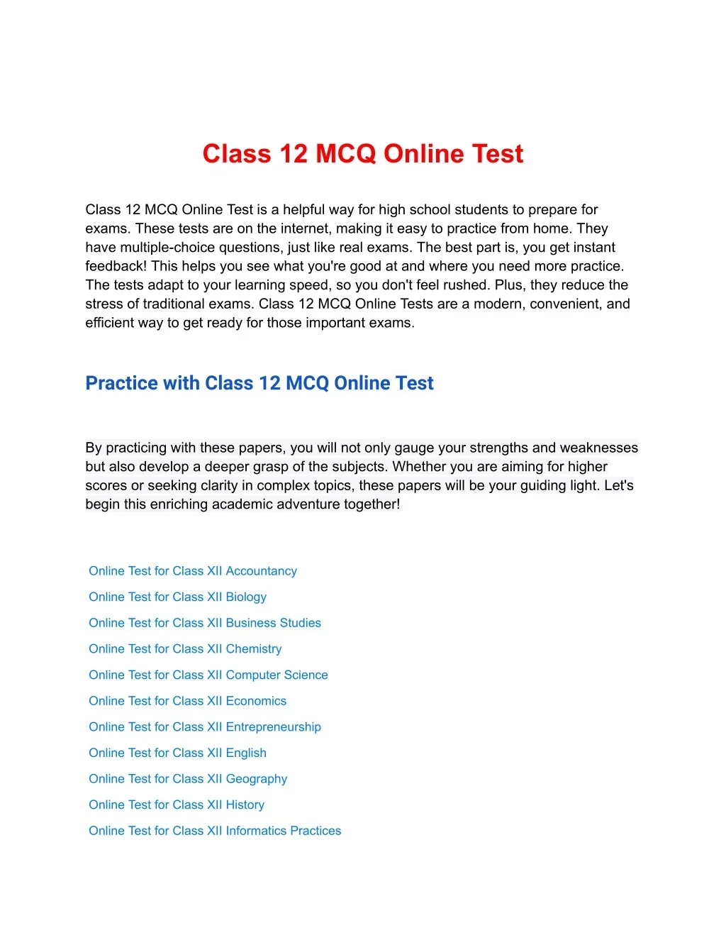 PPT - Class 12 MCQ Online Test PowerPoint Presentation, free download ...
