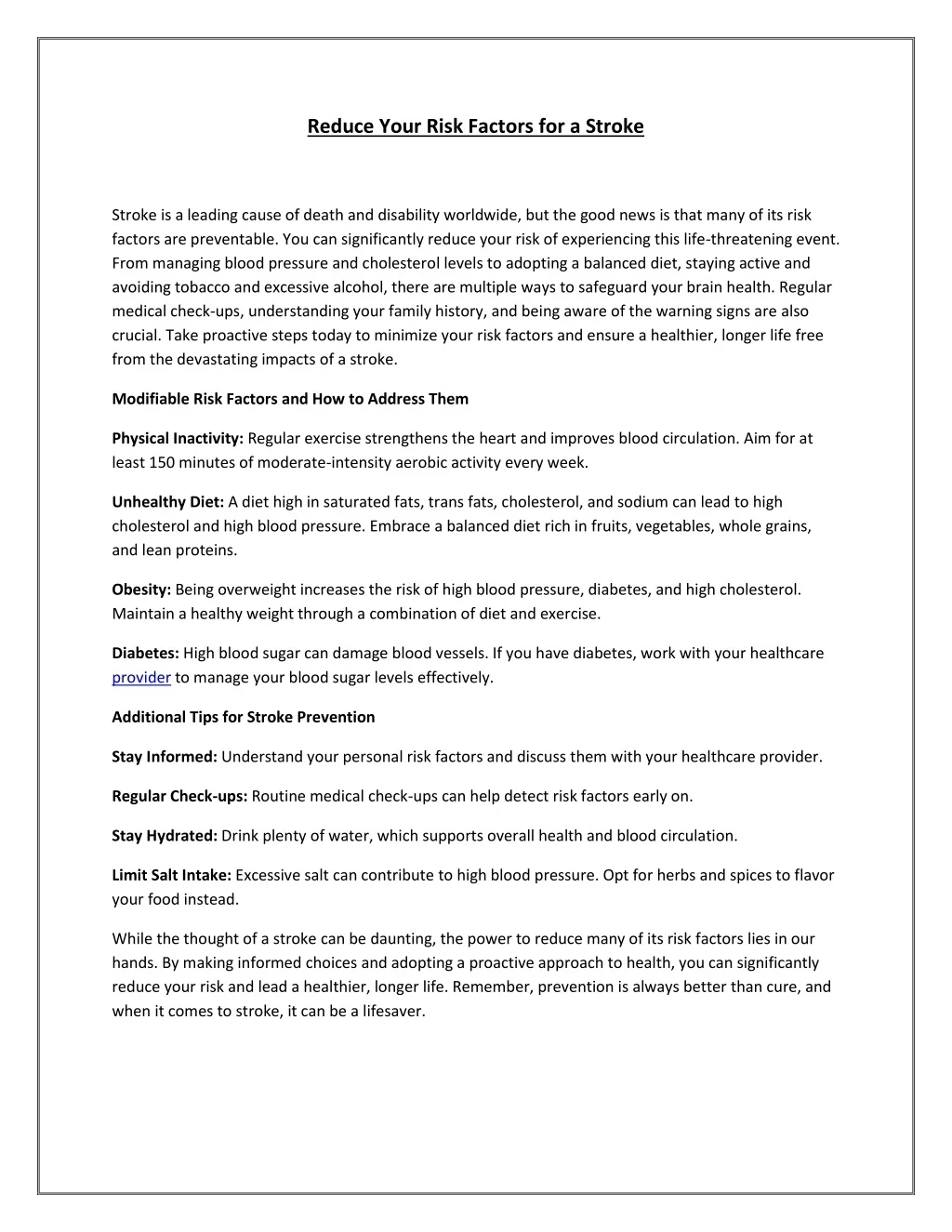 PPT - Reduce Your Risk Factors for a Stroke PowerPoint Presentation ...