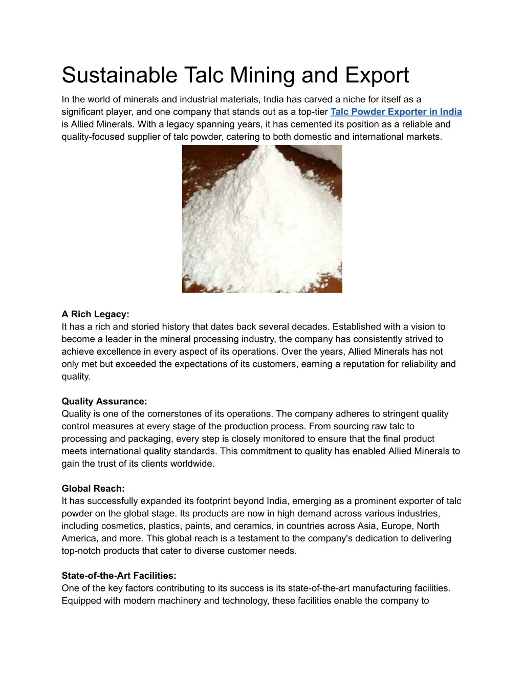 PPT - Sustainable Talc Mining and Export PowerPoint Presentation, free ...
