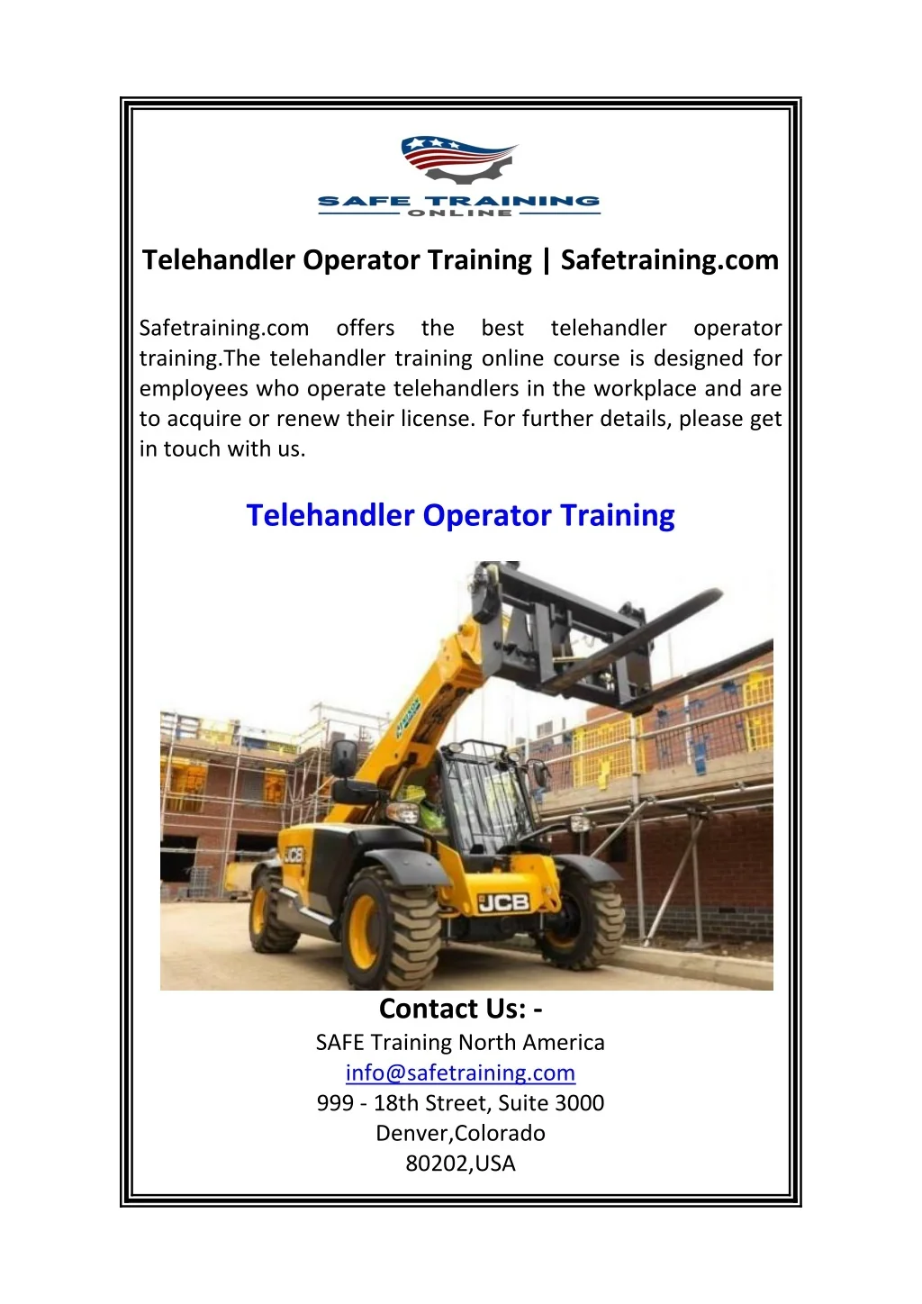 PPT - Telehandler Operator Training Safetraining.com PowerPoint ...