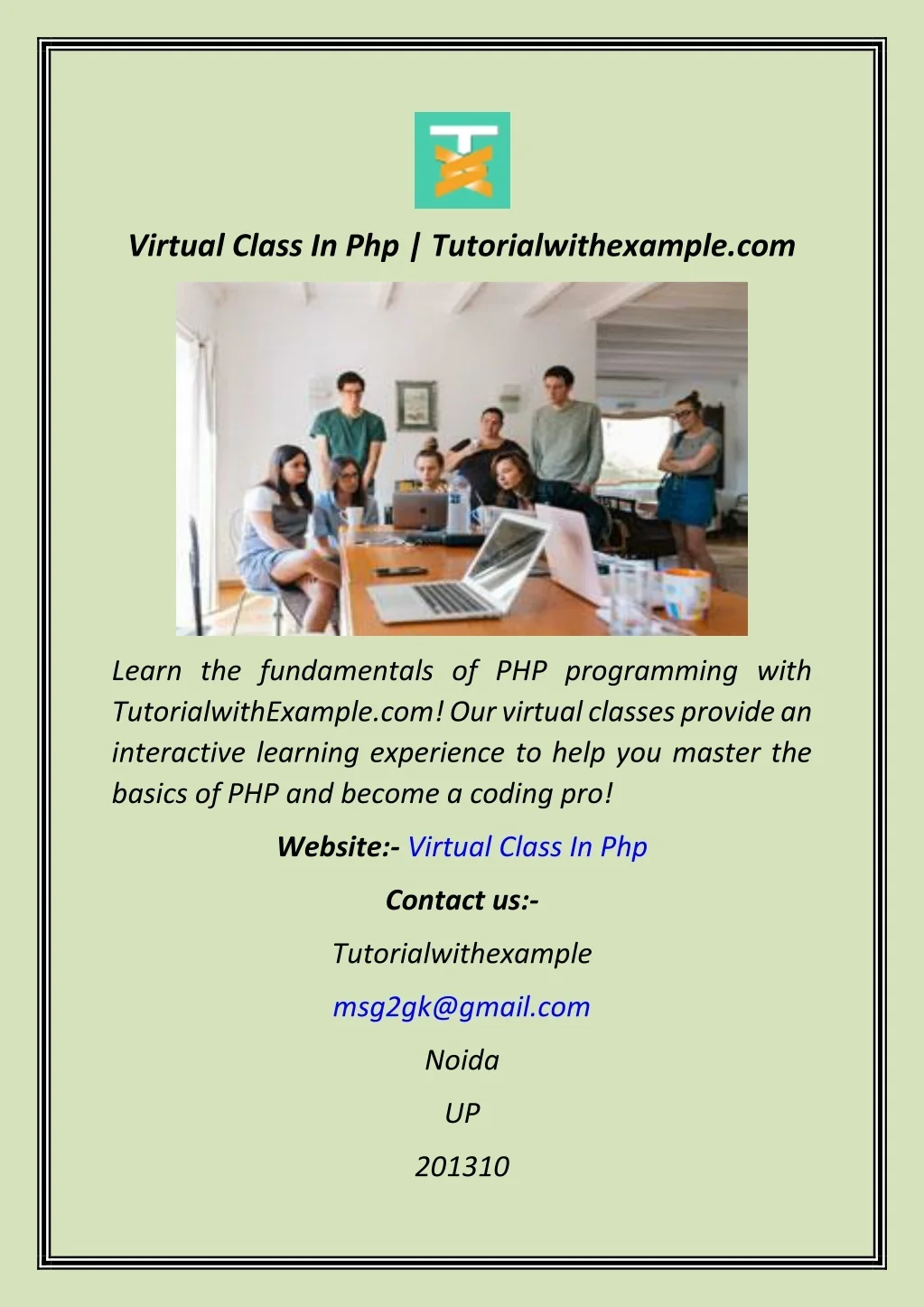 Ppt Virtual Class In Php Tutorialwithexample Powerpoint Presentation