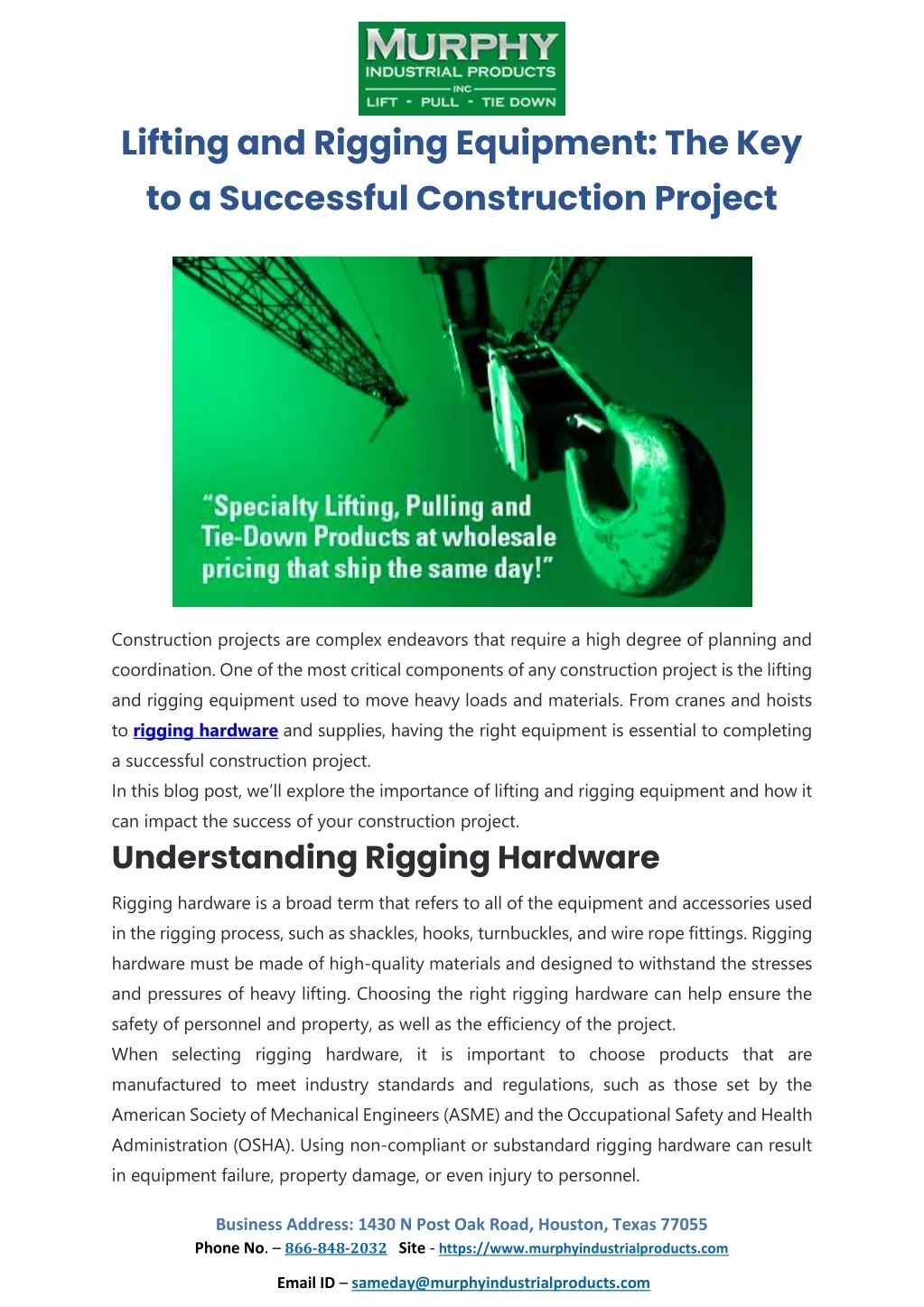 PPT - Lifting and Rigging Equipment: The Key to a Successful ...