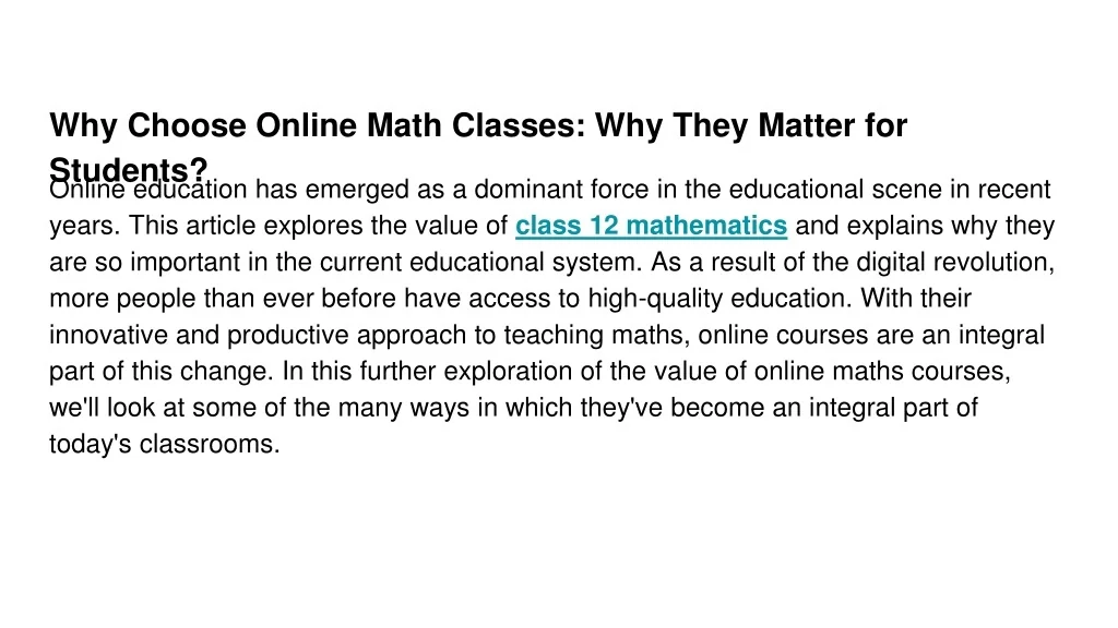 PPT - Why Choose Online Math Classes_ Why They Matter for Students ...