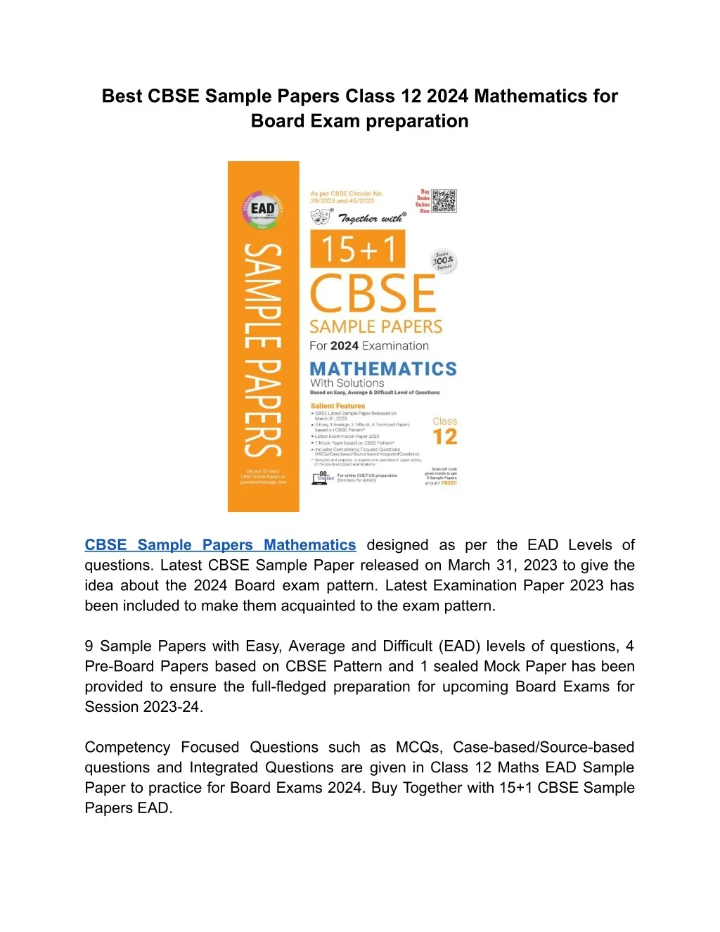 PPT - Best CBSE Sample Papers Class 12 2024 Mathematics for Board Exam preparation PowerPoint ...