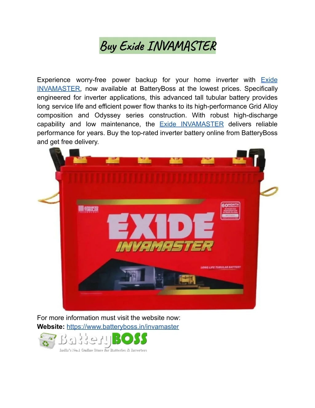 PPT - Buy Exide INVAMASTER PowerPoint Presentation, free download - ID ...
