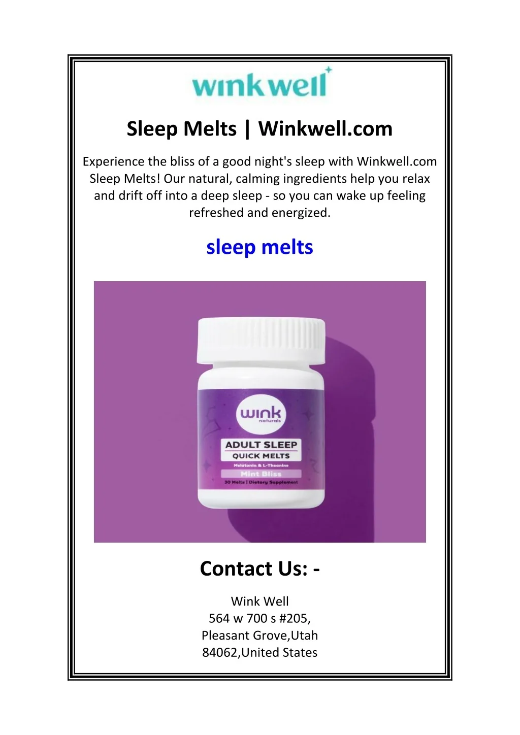 PPT - Sleep Melts Winkwell.com PowerPoint Presentation, free download ...