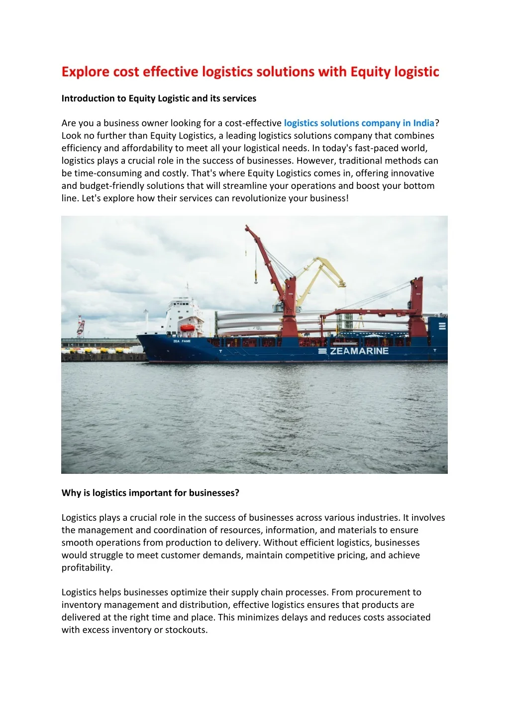 PPT - Explore cost effective logistics solutions with Equity logistic ...