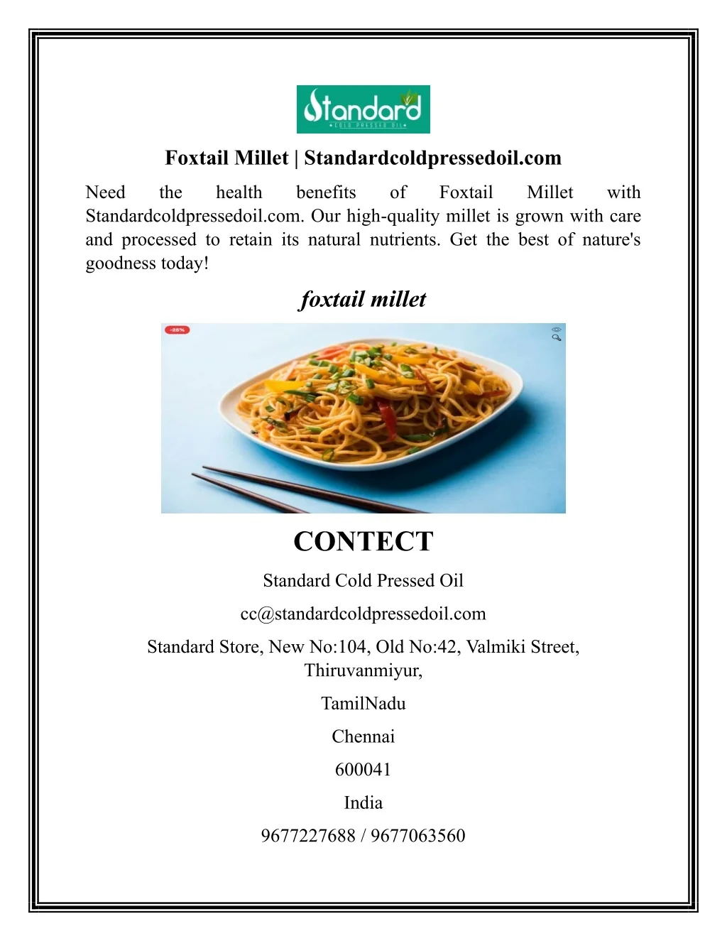 PPT - Foxtail Millet Standardcoldpressedoil PowerPoint Presentation ...