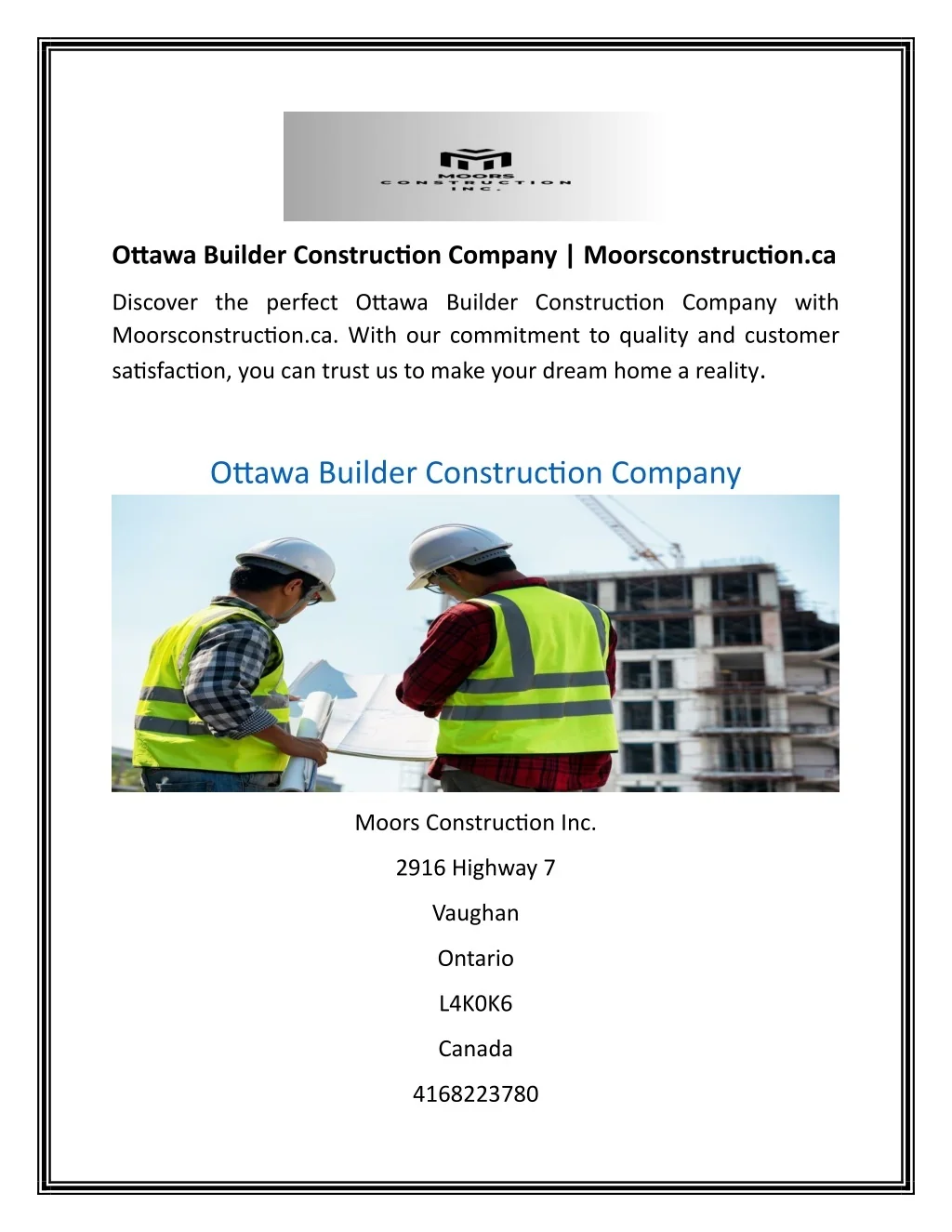 PPT - Ottawa Builder Construction Company | Moorsconstruction.ca ...