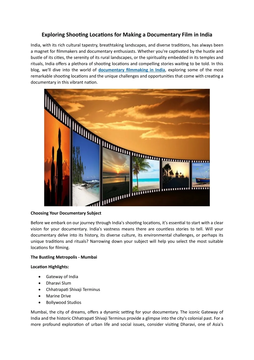 PPT - Shooting Locations for Making a Documentary Film in India ...