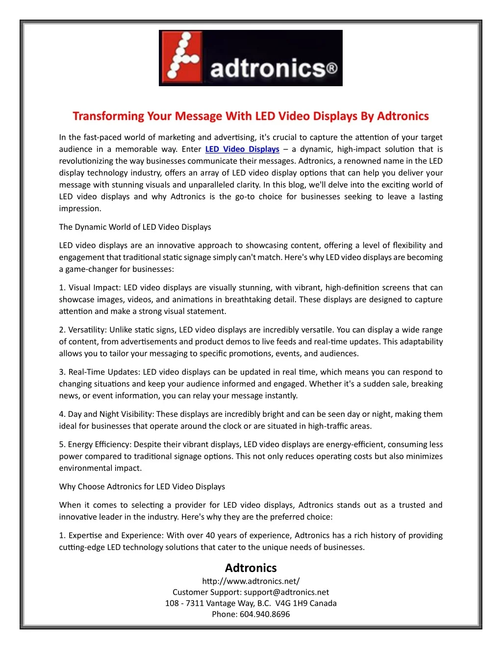 PPT - Transforming Your Message With LED Video Displays By Adtronics ...
