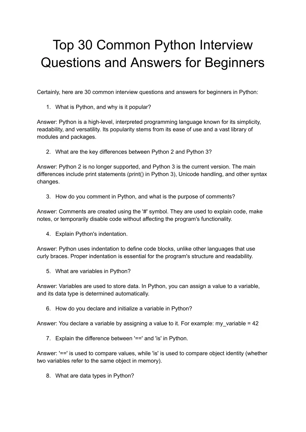 PPT - Top 30 Common Python Interview Questions and Answers for ...