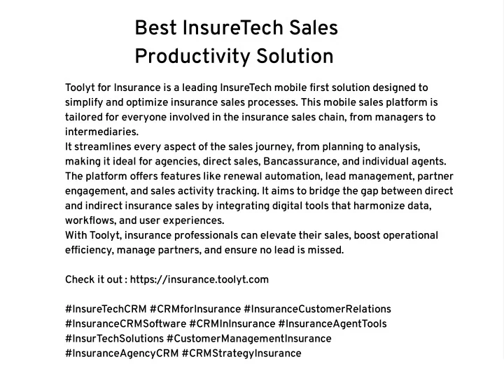 PPT - Best InsureTech Sales Productivity Solution PowerPoint Presentation - ID:12616113