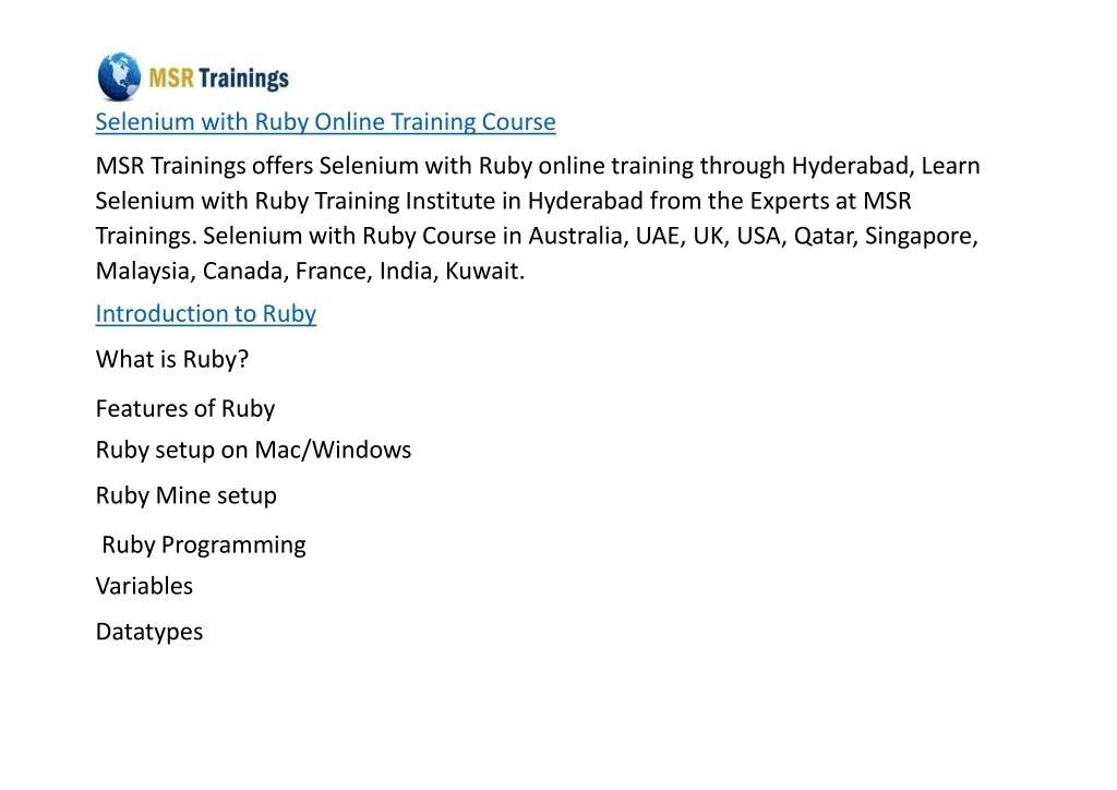 PPT - Selenium with Ruby Online Training Course PowerPoint Presentation ...