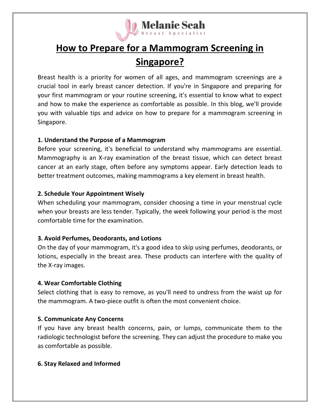 PPT - How to Prepare for a Mammogram Screening in Singapore PowerPoint ...