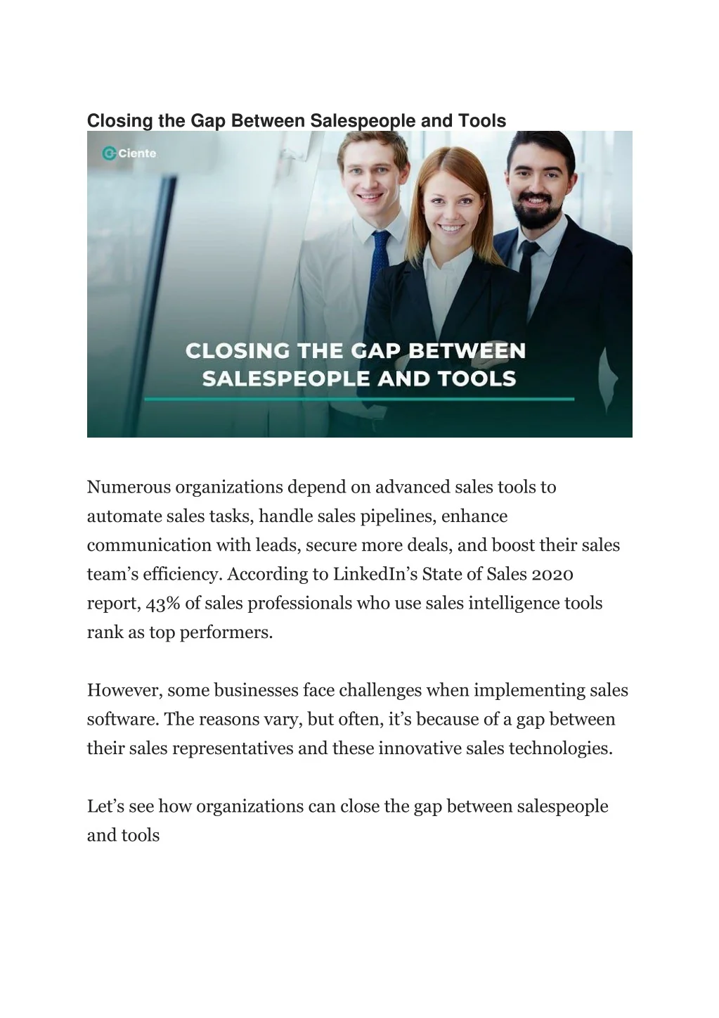 PPT - Closing the Gap Between Salespeople and Tools PowerPoint ...