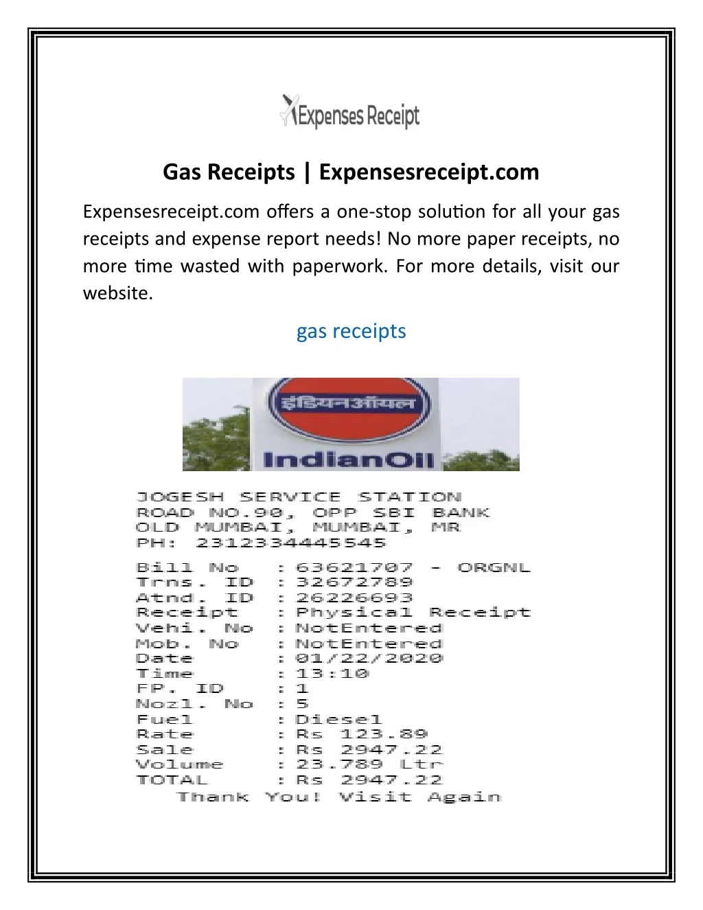 PPT - Gas Receipts Expensesreceipt PowerPoint Presentation, free ...