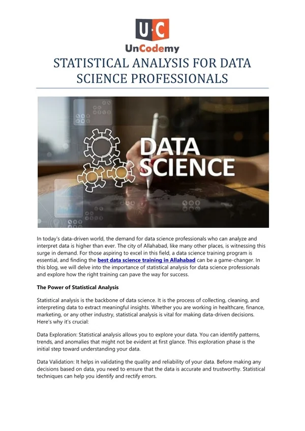 PPT STATISTICAL ANALYSIS FOR DATA SCIENCE PROFESSIONALS PowerPoint PPT STATISTICAL ANALYSIS FOR DATA SCIENCE PROFESSIONALS PowerPoint
