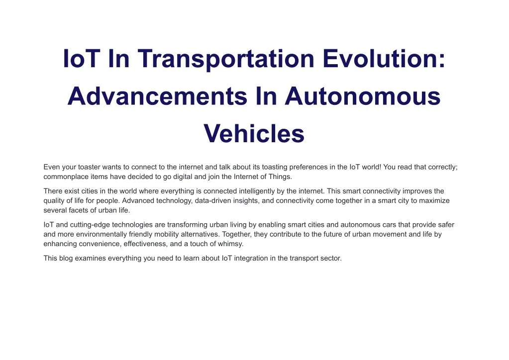 PPT - IoT In Transportation Evolution_ Advancements In Autonomous ...