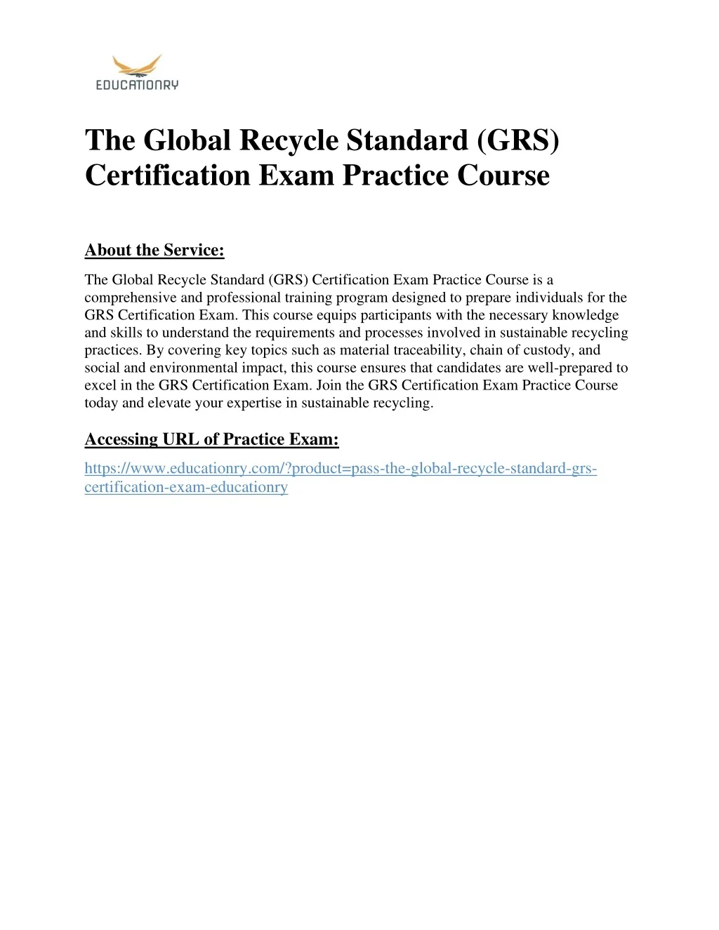 PPT - The Global Recycle Standard (GRS) Certification Exam Practice ...