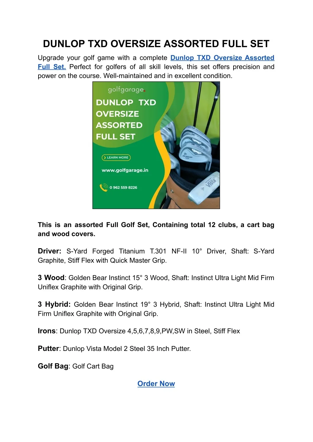 PPT - DUNLOP TXD OVERSIZE ASSORTED FULL SET PowerPoint Presentation, free download - ID:12639133