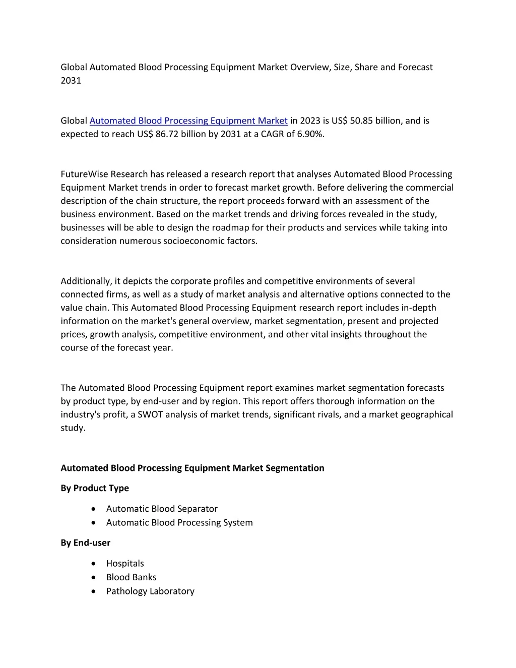 PPT - Automated Blood Processing Equipment Market PowerPoint ...