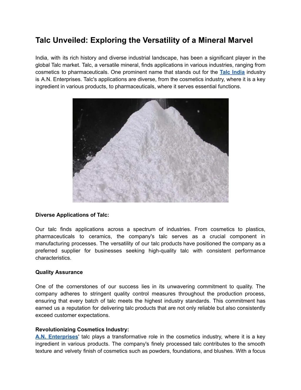PPT - Talc Unveiled: Exploring the Versatility of a Mineral Marvel ...