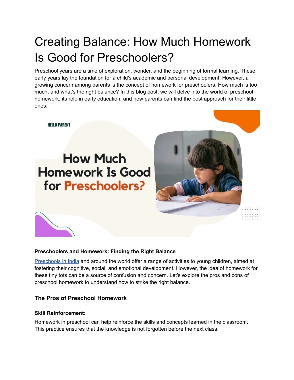 PPT - Creating Balance_ How Much Homework Is Good for Preschoolers ...