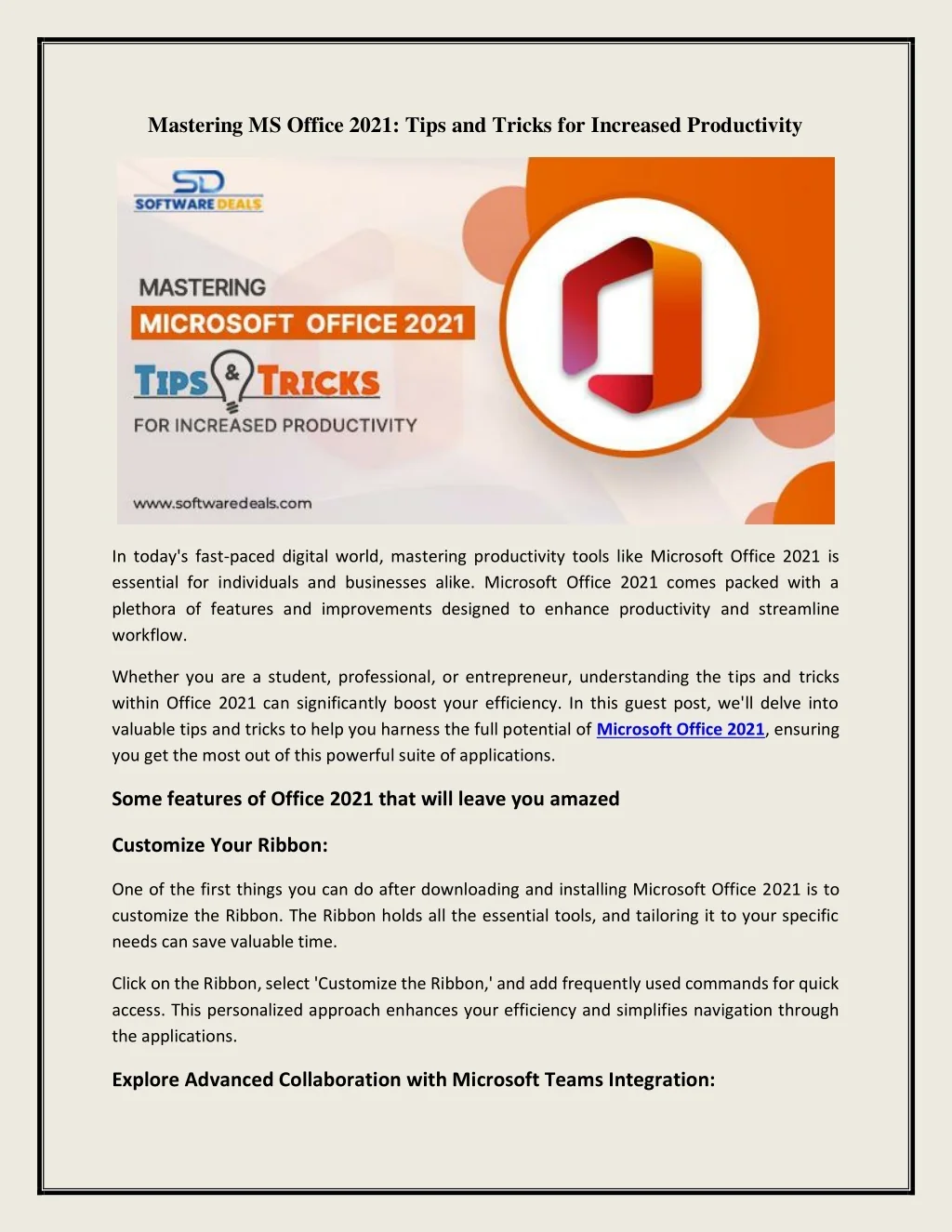 PPT - Mastering MS Office 2021: Tips and Tricks for Increased ...