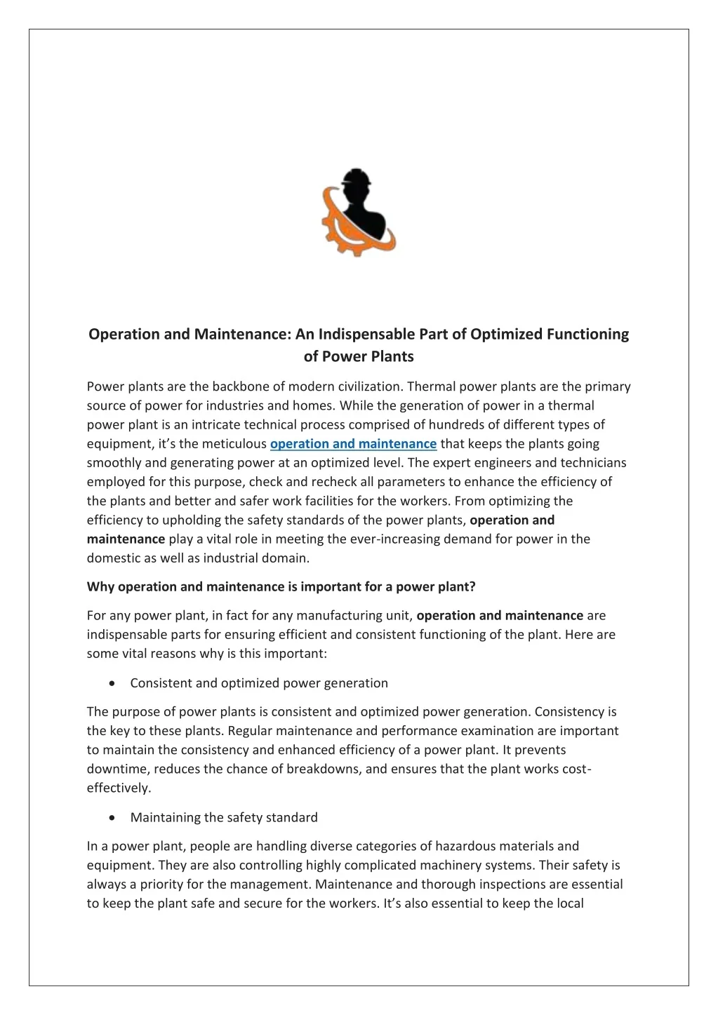 PPT - Operation and Maintenance- An Indispensable Part of Optimized ...