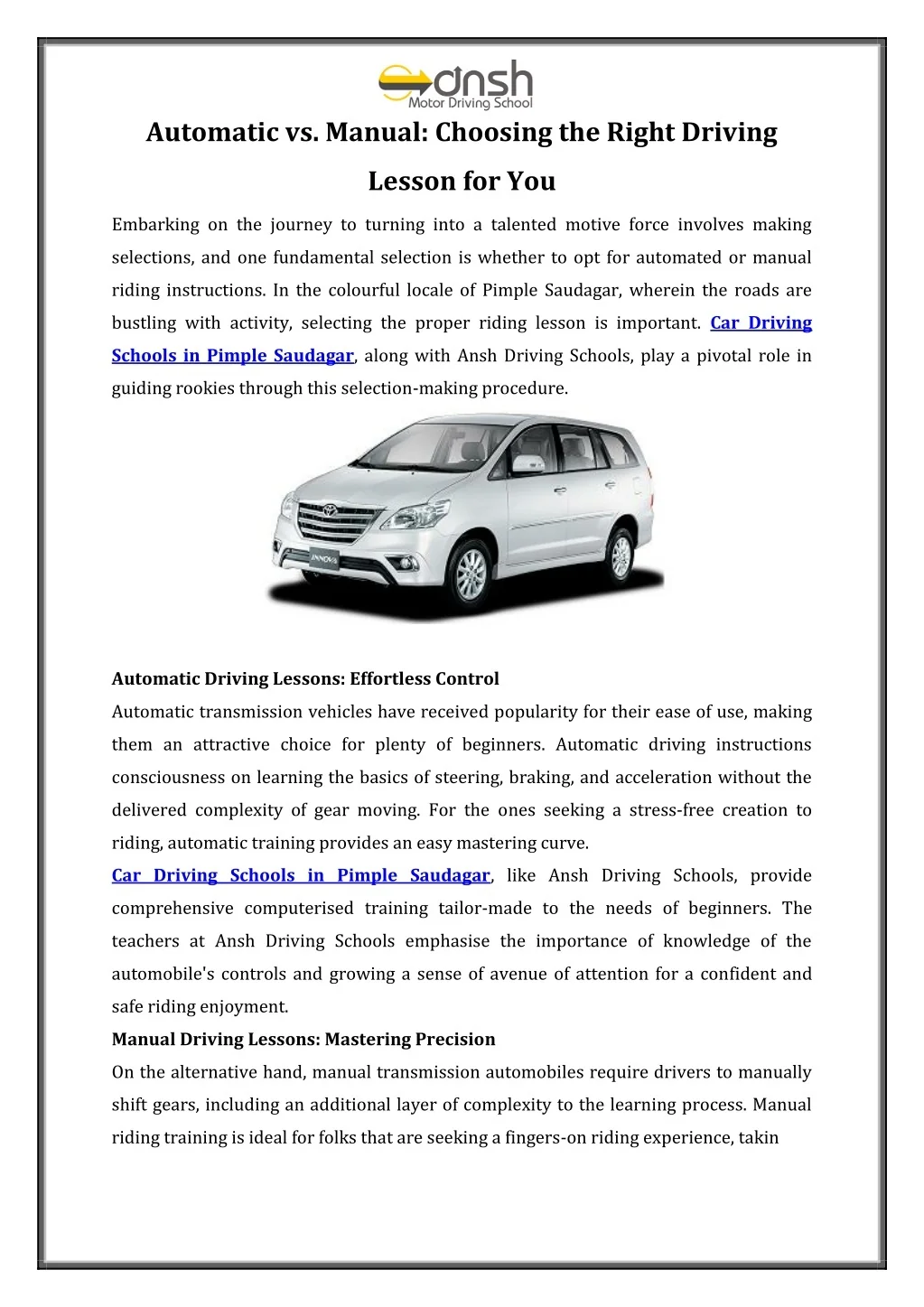 PPT - Automatic vs. Manual Choosing the Right Driving Lesson for You ...