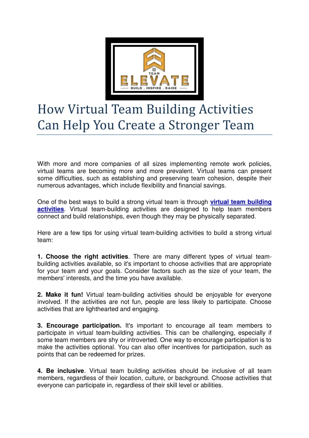PPT - How Virtual Team Building Activities Can Help You Create a ...