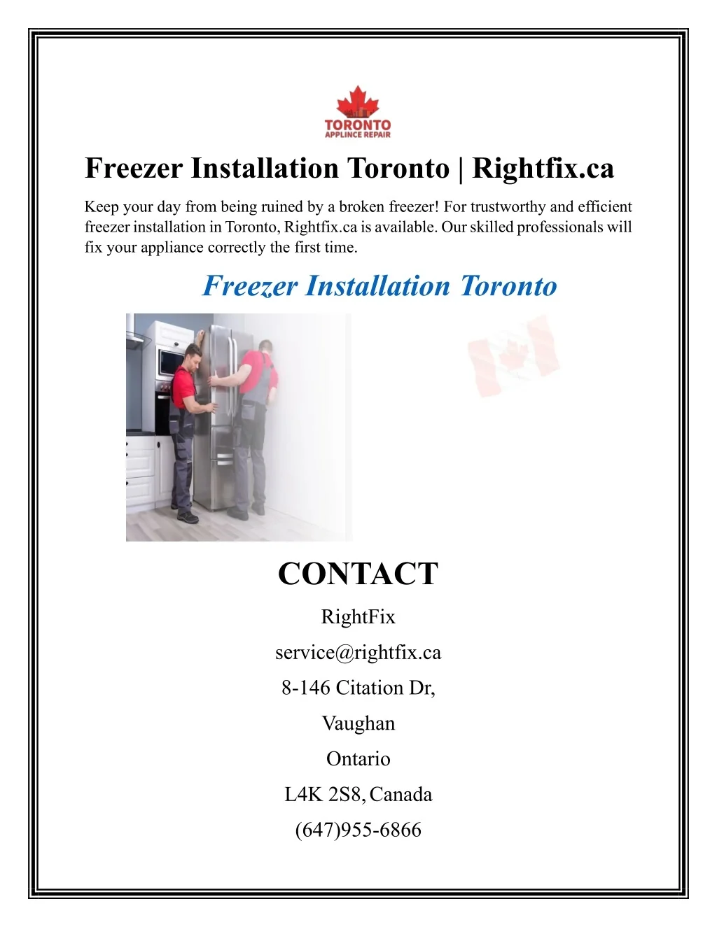 PPT - Freezer Installation Toronto Rightfix.ca PowerPoint Presentation ...