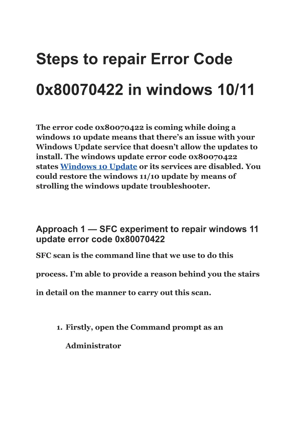 PPT - Steps to repair Error Code 0x80070422 in windows 10_11 PowerPoint ...