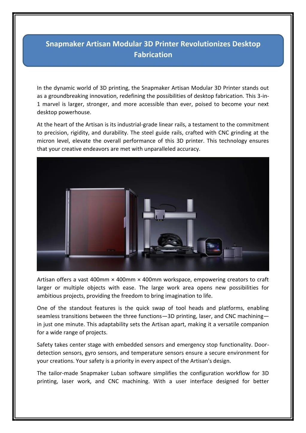 PPT - Snapmaker Artisan Modular 3D Printer Revolutionizes Desktop Fabrication PowerPoint ...