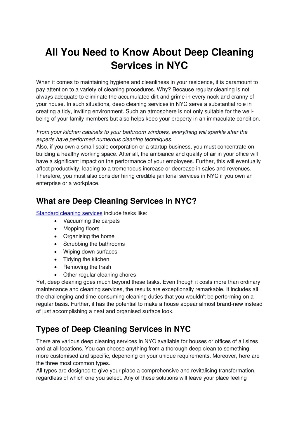 PPT - All You Need to Know About Deep Cleaning Services in NYC ...