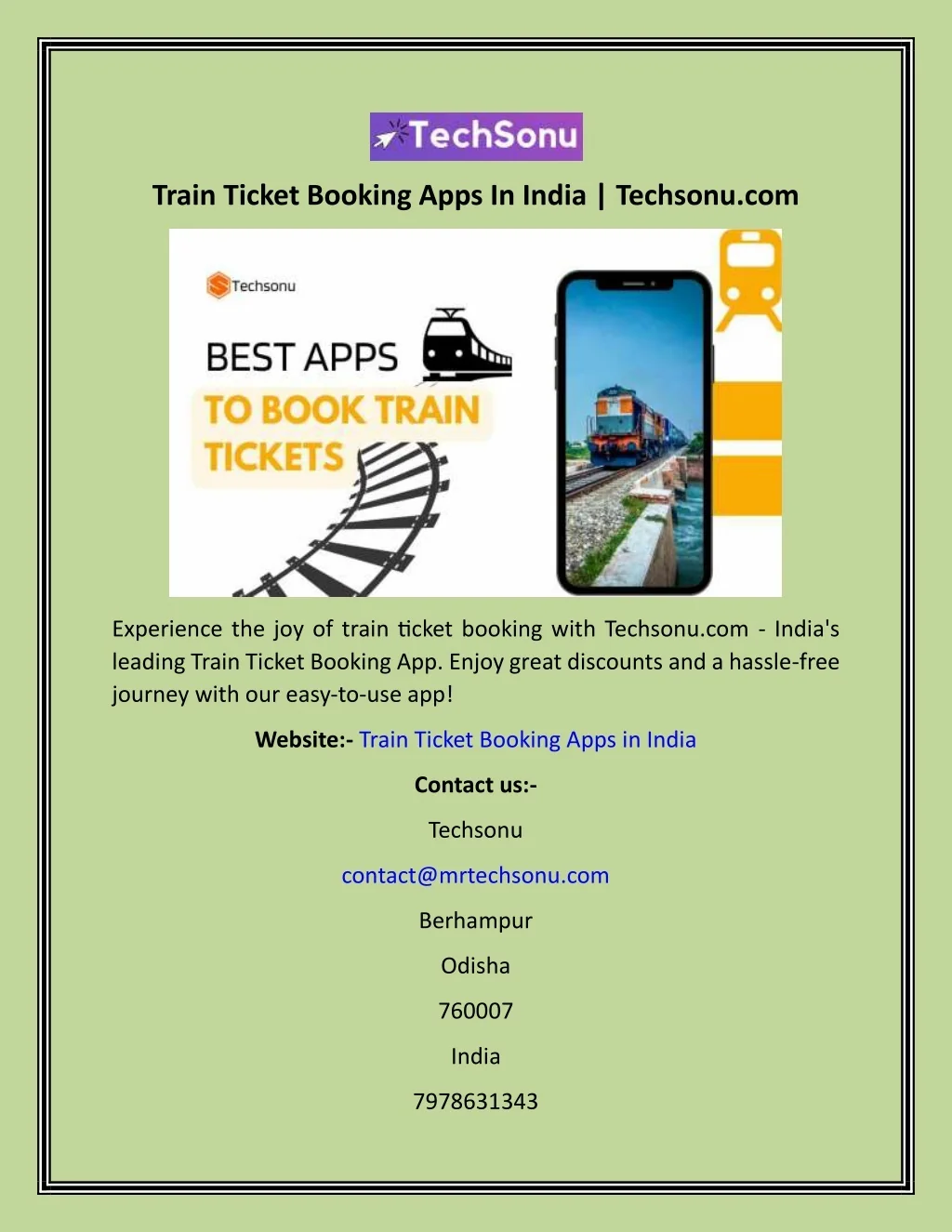 PPT - Train Ticket Booking Apps In India Techsonu PowerPoint ...