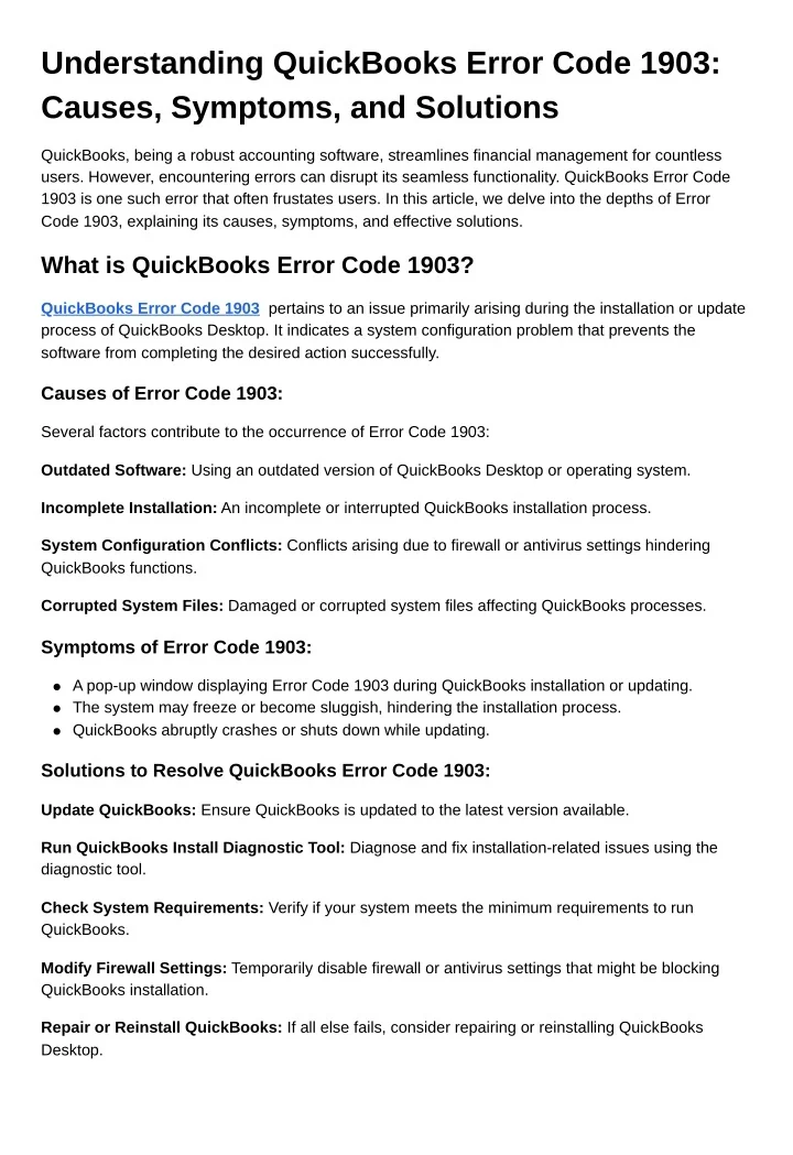 PPT Understanding QuickBooks Error Code 1903 Causes Symptoms And PPT Understanding QuickBooks Error Code 1903 Causes Symptoms And