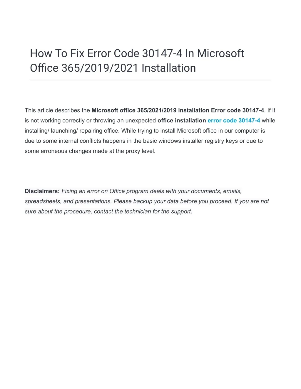 PPT - How To Fix Error Code 30147-4 In Microsoft Office 365_2019_2021 ...