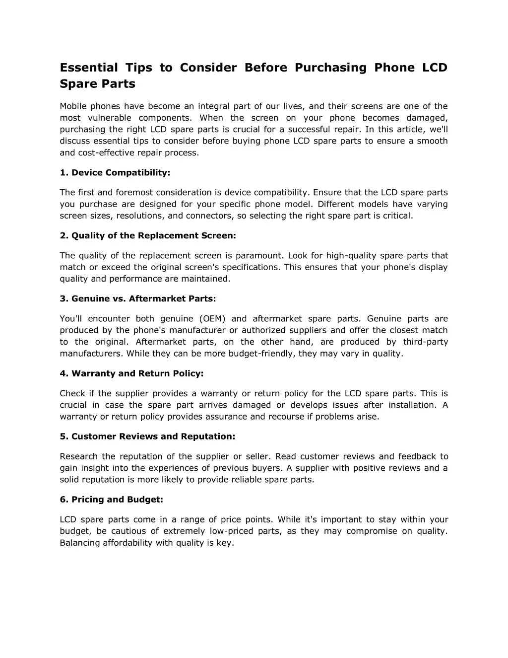 PPT - Essential Tips to Consider Before Purchasing Phone LCD Spare Parts PowerPoint Presentation ...