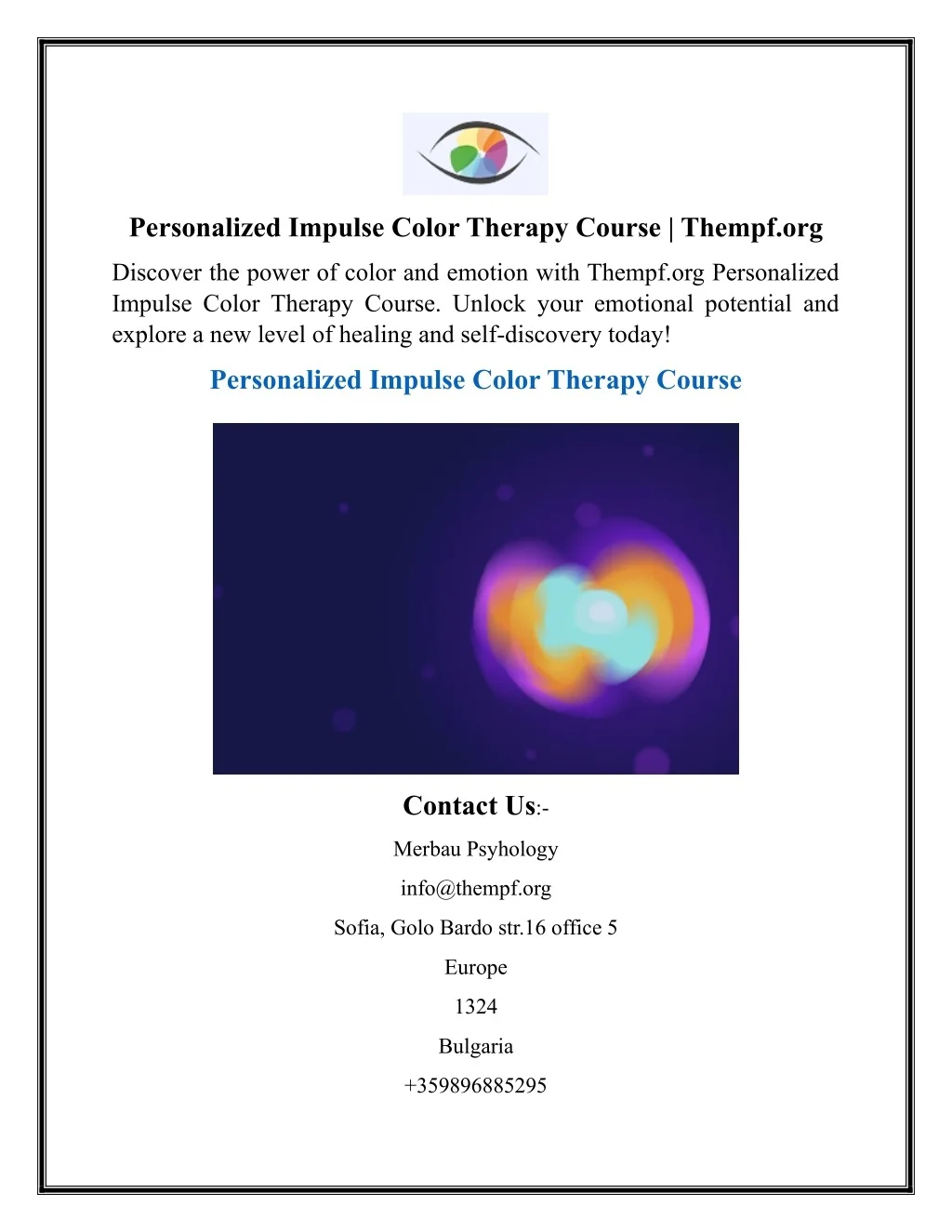 PPT - Personalized Impulse Color Therapy Course Thempf.org PowerPoint ...