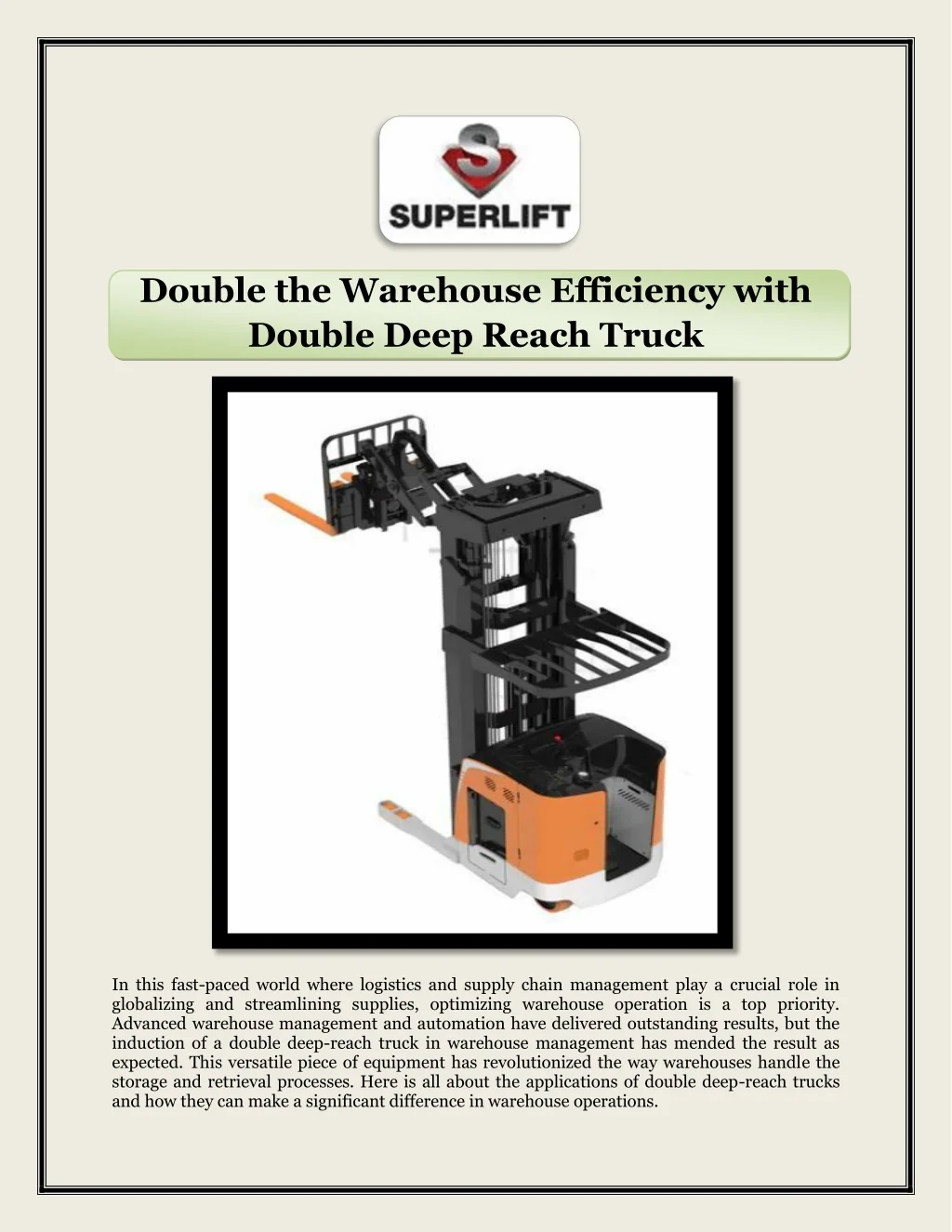 PPT - Double the Warehouse Efficiency with Double Deep Reach Truck ...